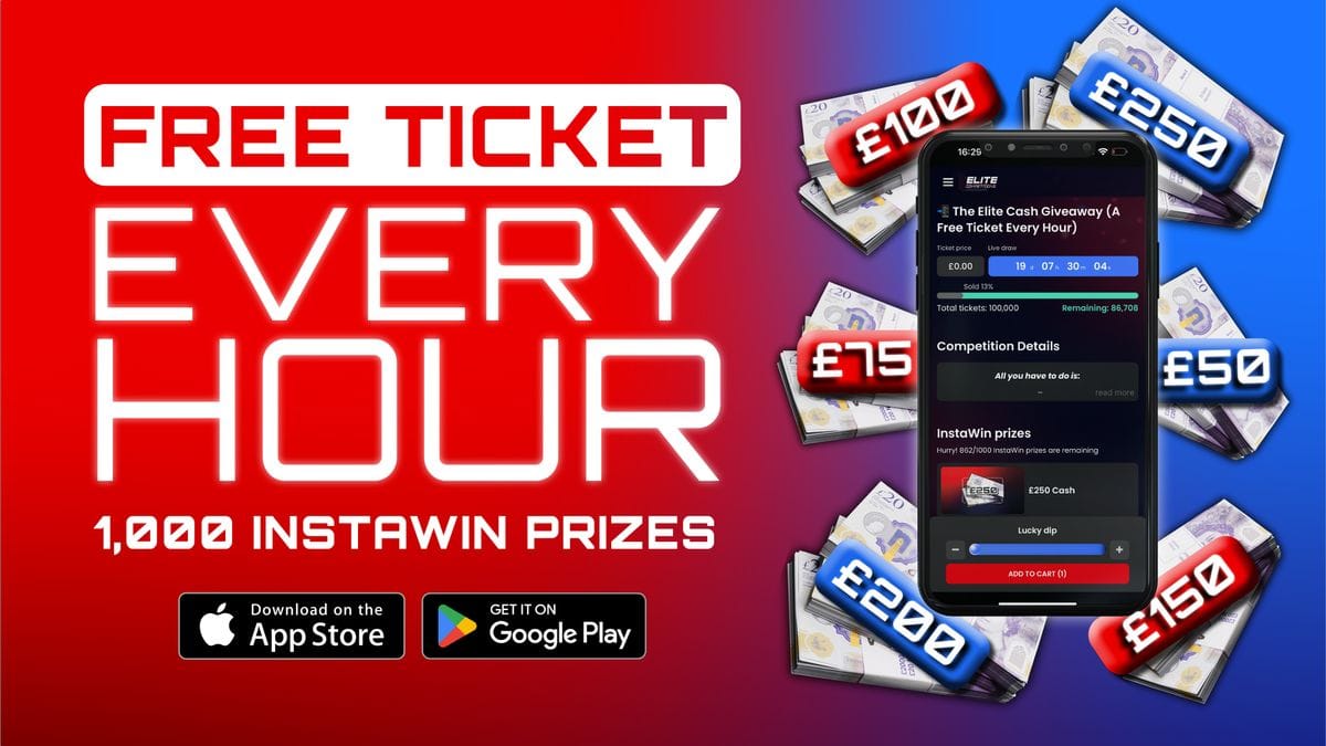 Win 📲 The Elite Cash Giveaway (A Free Ticket Every Hour) - Buy tickets now at £0.00 | Elite ...